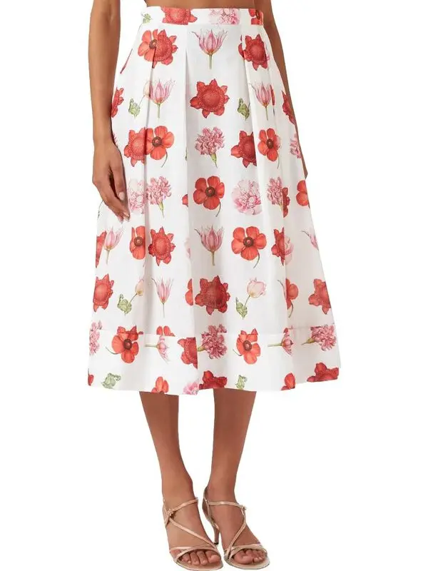 NO PISE LA GRAMA High-waisted Midi Skirt - Emperador Flower White Print