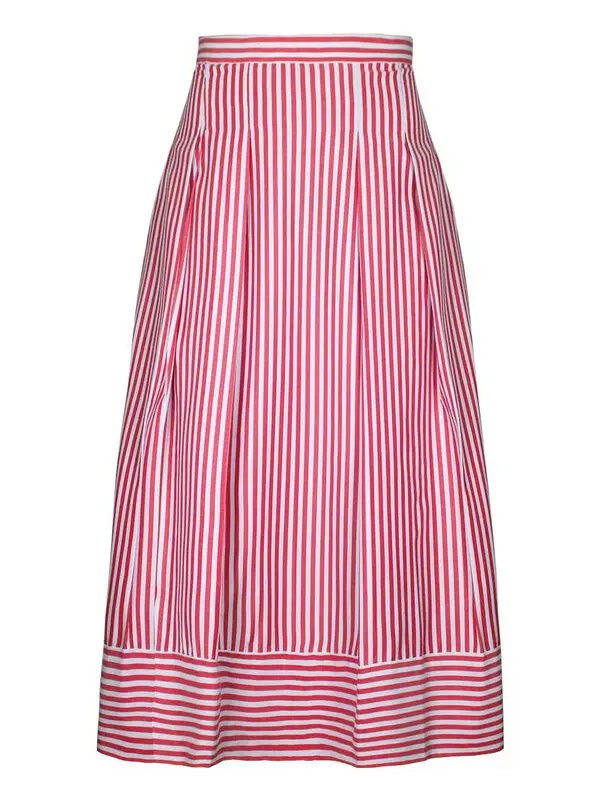 NO PISE LA GRAMA High-waisted Midi Skirt - Red Stripes