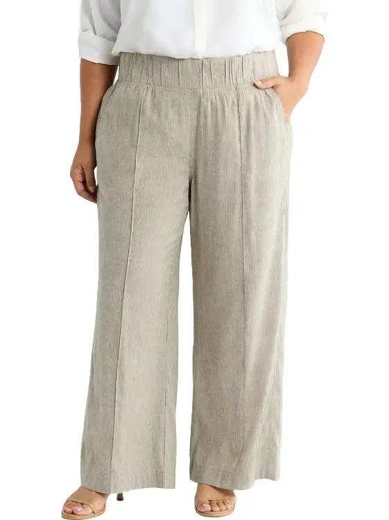 SEE ROSE GO Multitasker Stripe Wide Leg Pant - Sage Stripe
