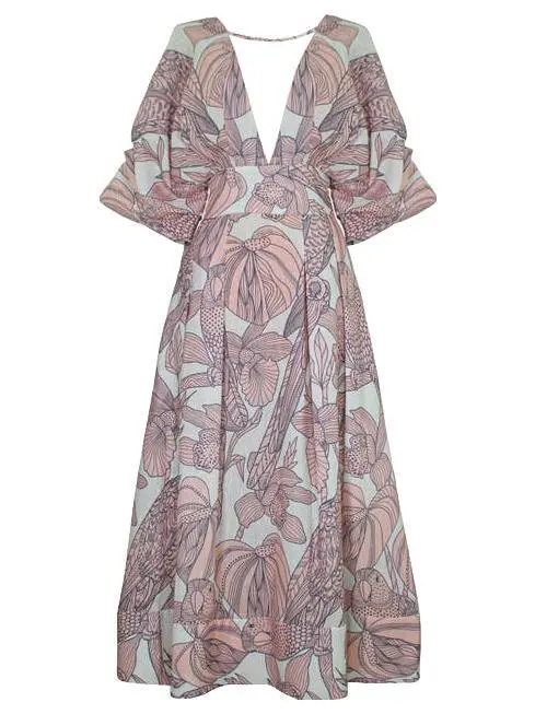 NO PISE LA GRAMA Barlovento Midi Dress - Canario Pink Print