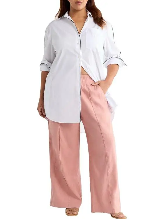 SEE ROSE GO Multitasker Linen Blend Wide-leg Pants - Dusty Rose