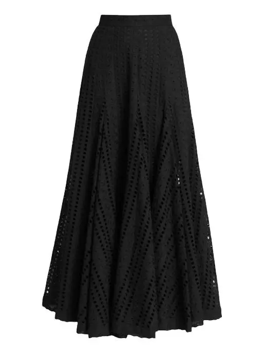 NO PISE LA GRAMA La Botanica Eyelet Maxi Skirt - Black Eyelet