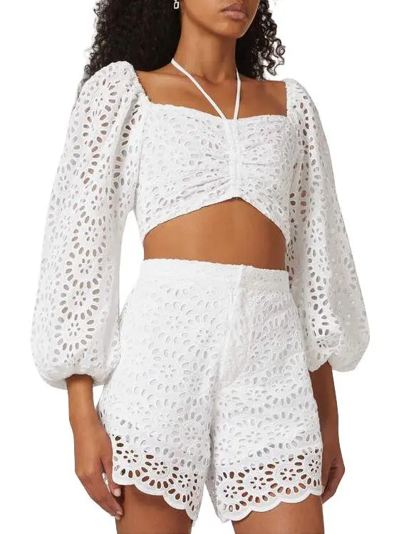NO PISE LA GRAMA Lucia Eyelet Crop Top - White Eyelet