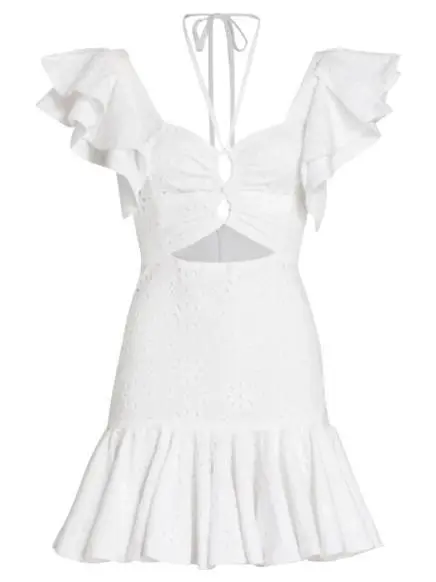 NO PISE LA GRAMA Eyelet Mini Dress - White Eyelet