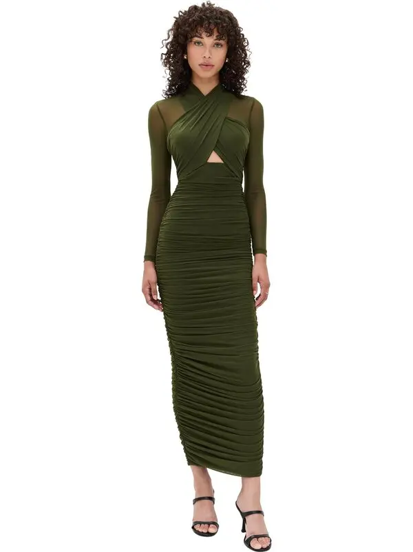 Bardot Aliyah Long Maxi Dress - Dark Khaki