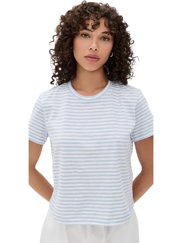 Madewell Boxy Stripe Crop Tee - Warhol Stripe Iced Blue