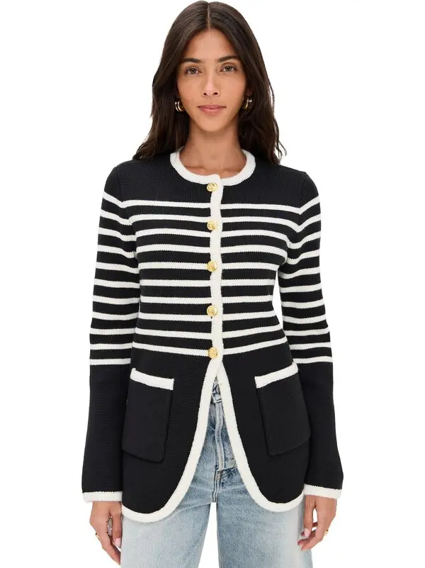 English Factory Knit Striped Cardigan - Black/cream