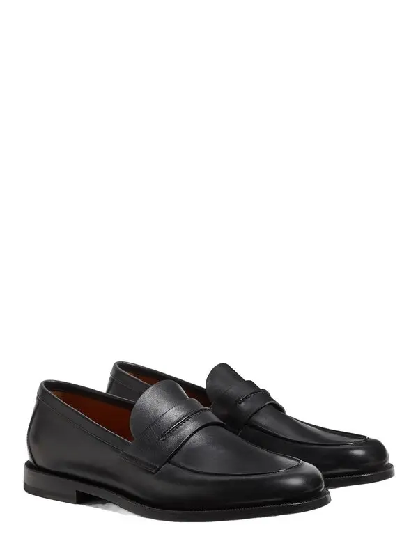 Zegna Leather Driving Loafer - Black