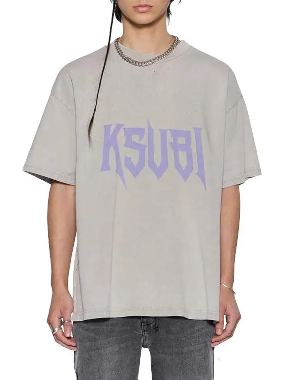 Ksubi Blasted Ekcess Oversize Distressed Graphic T-shirt - Washed Grey