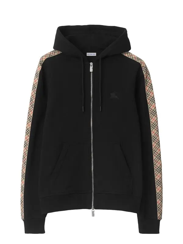 Burberry Cotton Check-trim Zip Hoodie - Black