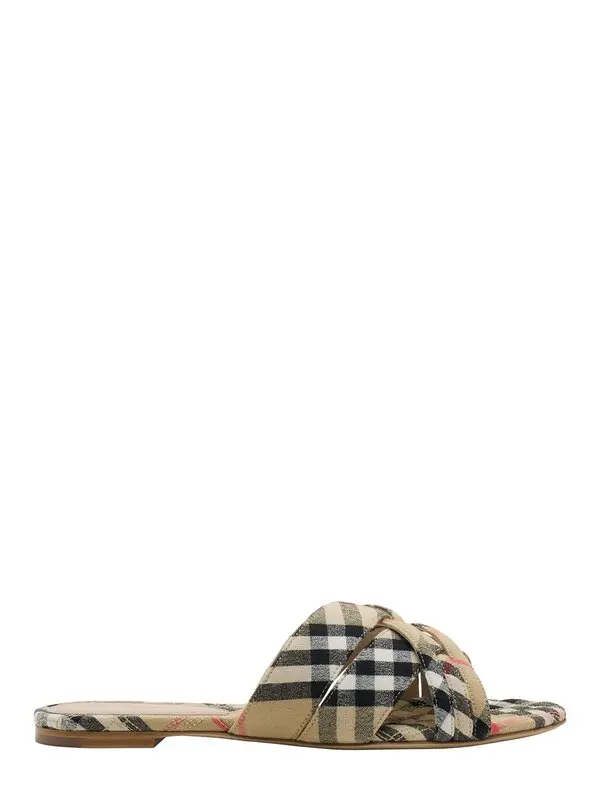 Burberry Linen Check Cabana Slides - Beige