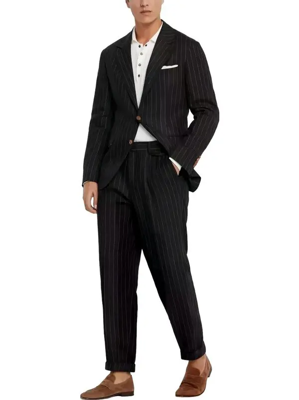 Brunello Cucinelli Pinstripe Linen Suit - Blue