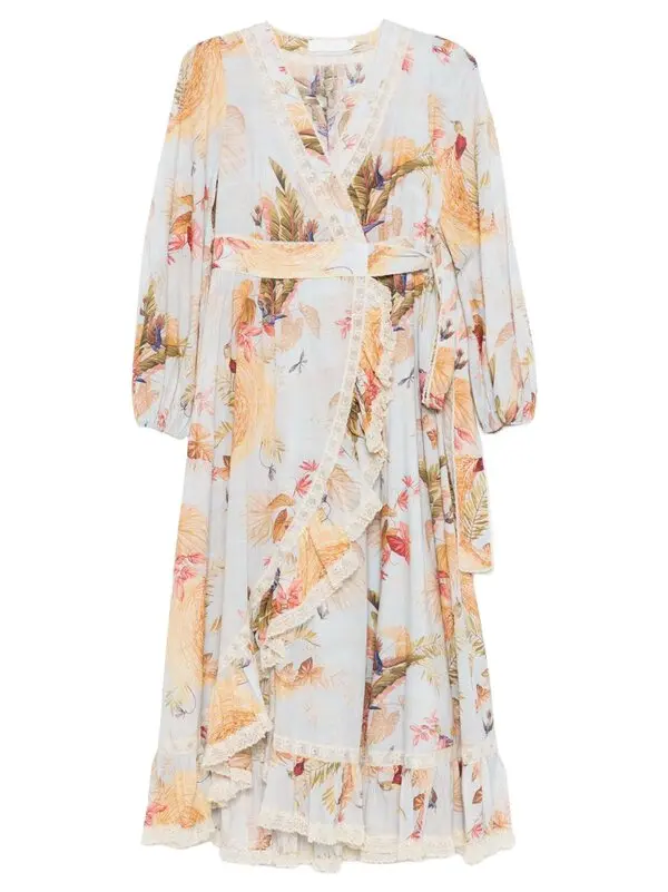 Zimmermann Floral Print Wrap Dress - Blue