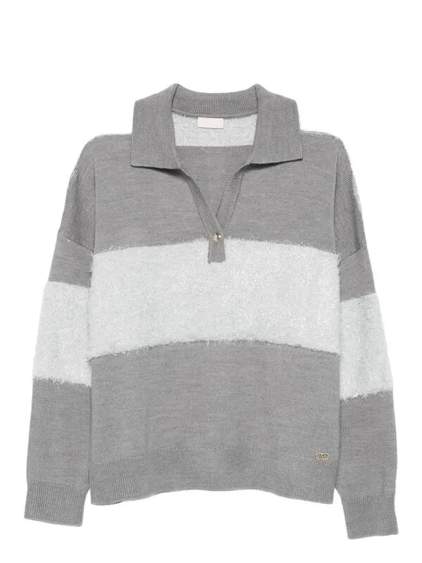 Liu Jo Polo Neck Sweater With Gold-tone Buttons And Striped Pattern - Grey