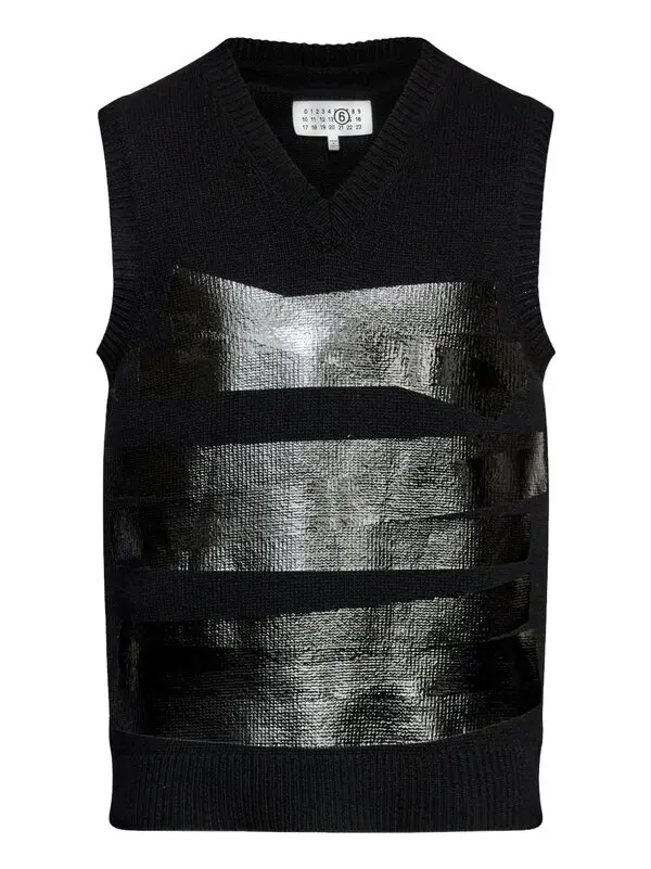 MAISON MARGIELA V-neck Sleeveless Wool Knit Top - Black