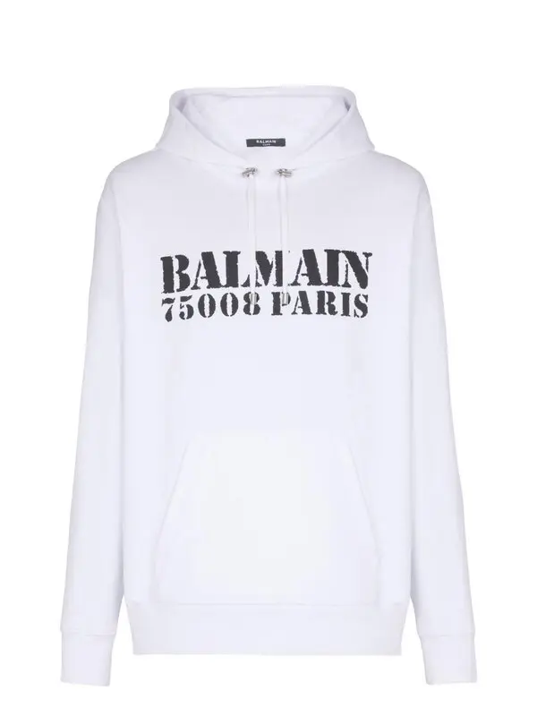 Balmain Logo Print Hoodie - White
