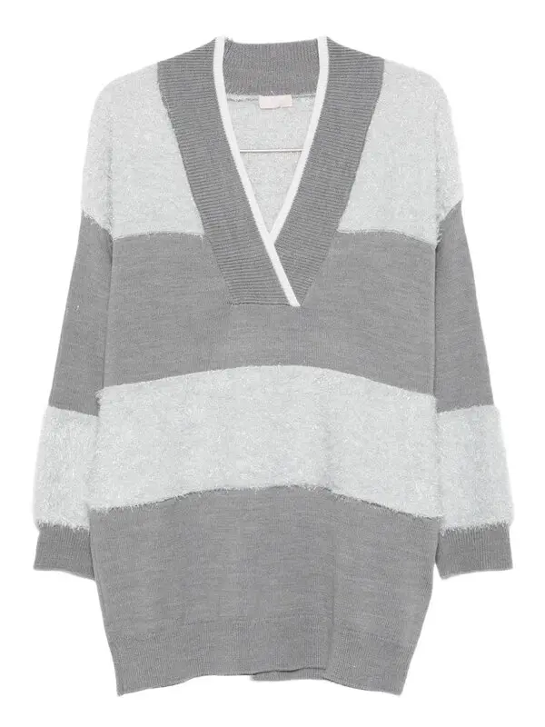 Liu Jo V-neck Three-quarter Sleeve Wool Blend Sweater - Grey