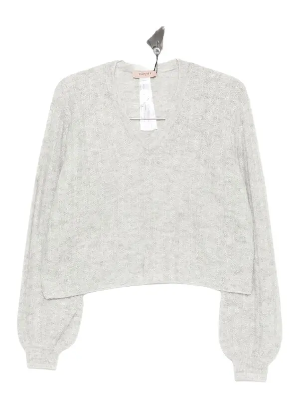 Twin-set V-neck Cropped Sweater - Grey