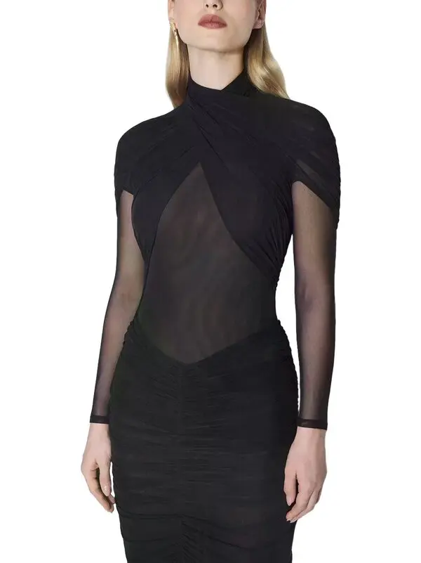 MUGLER High-neck Gown With Draped Detailing - Black