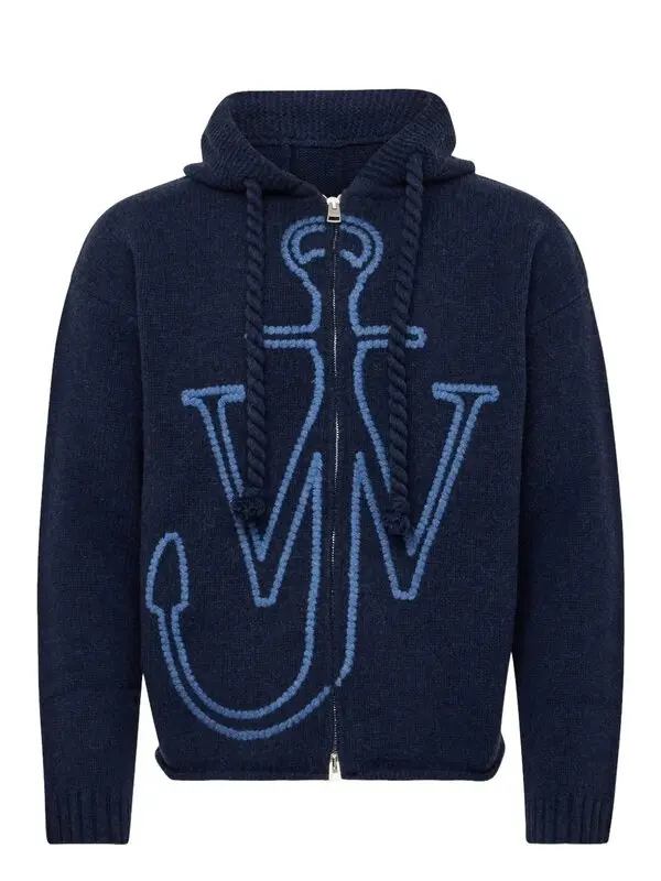 J.W.ANDERSON Signature Jw-initials Anchor Logo Knit Hoodie - Steel Blue