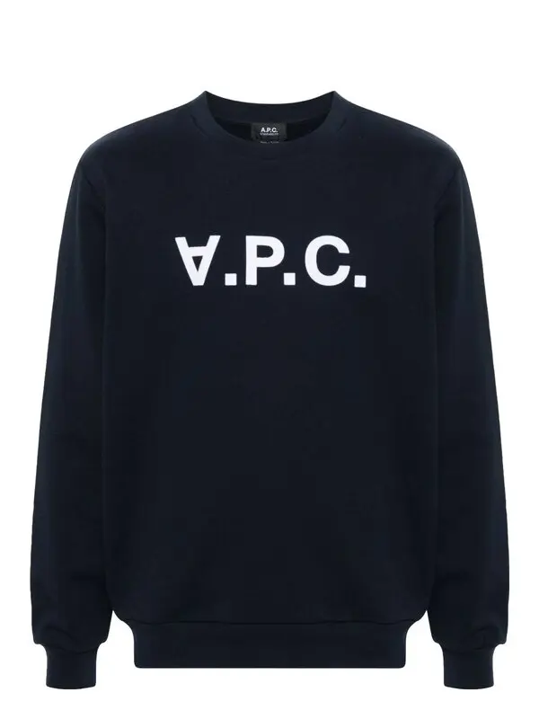 A.p.c. Logo Flocked Crew Neck Sweater - Tiq Dark Navy/ecru