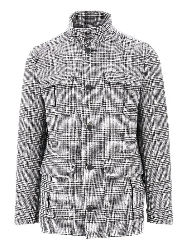 Herno Checked Pattern Coat - Grey