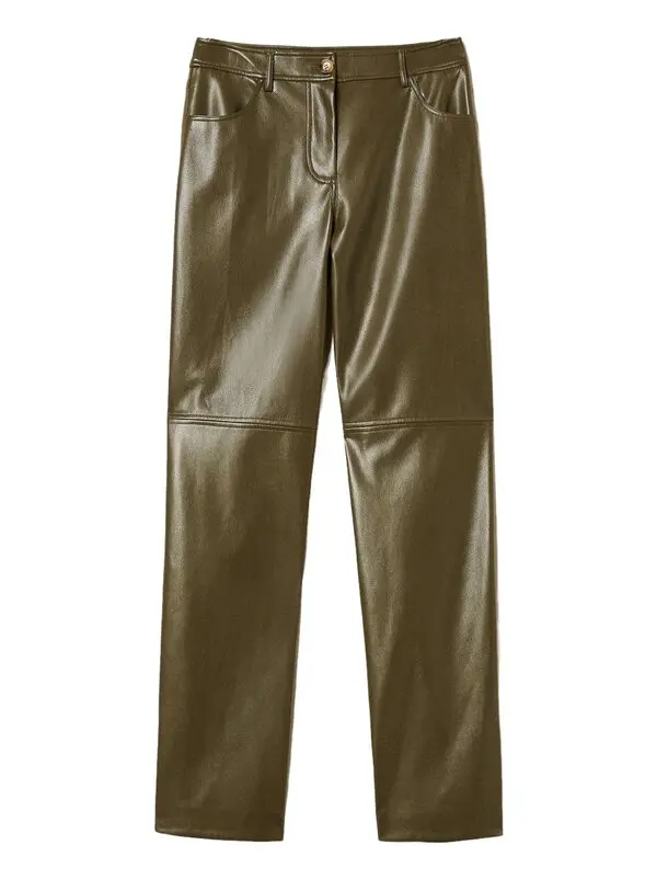 TWINSET Faux Leather Paneled Trousers - Green Olive