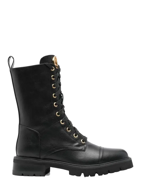 Twin-set Lace-up Boots With Gold-tone Hardware - Black