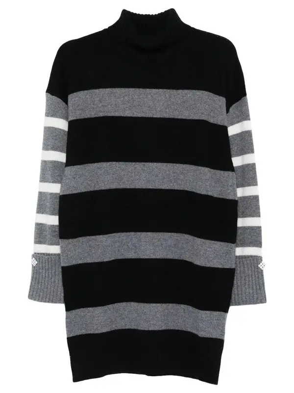 Liu Jo Striped Turtleneck Dress With Embellished Cuffs - Black