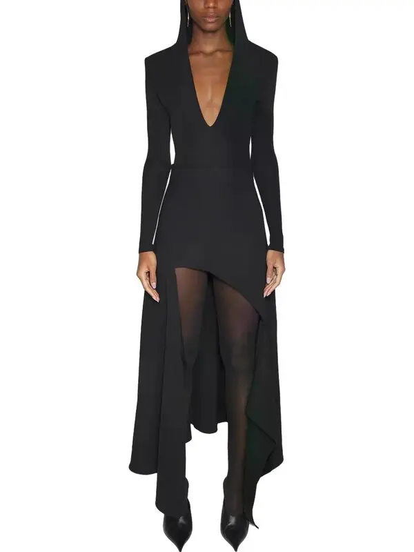 MUGLER Hooded Asymmetric Bodysuit - Black