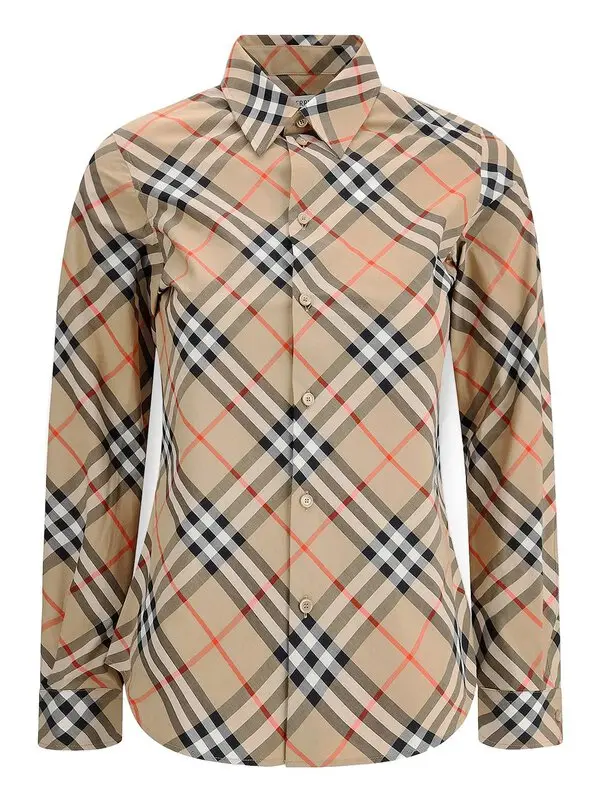 Burberry Check Motif Cotton Shirt - Beige