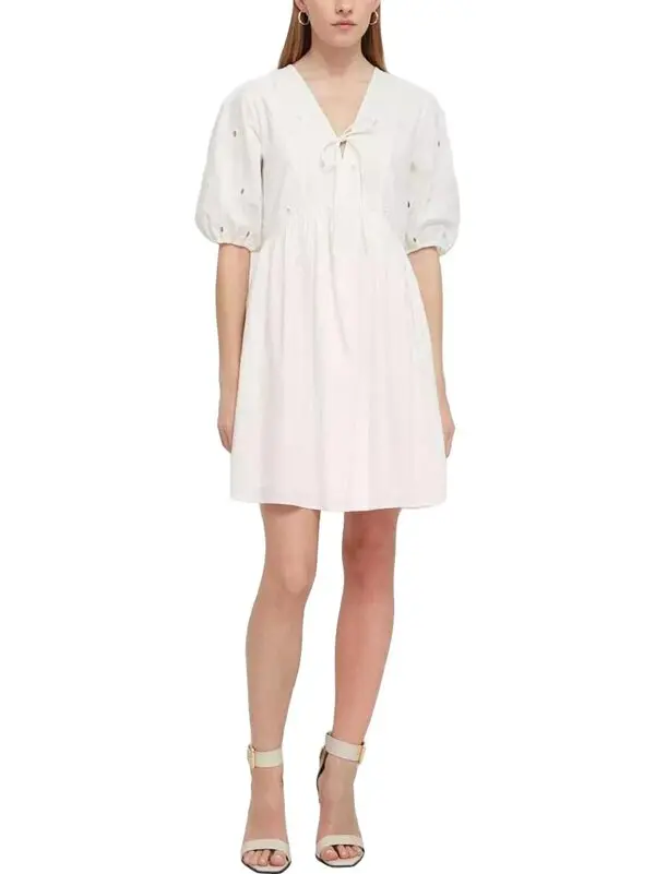 Desigual Eyelet Puff-sleeve Mini Dress - White