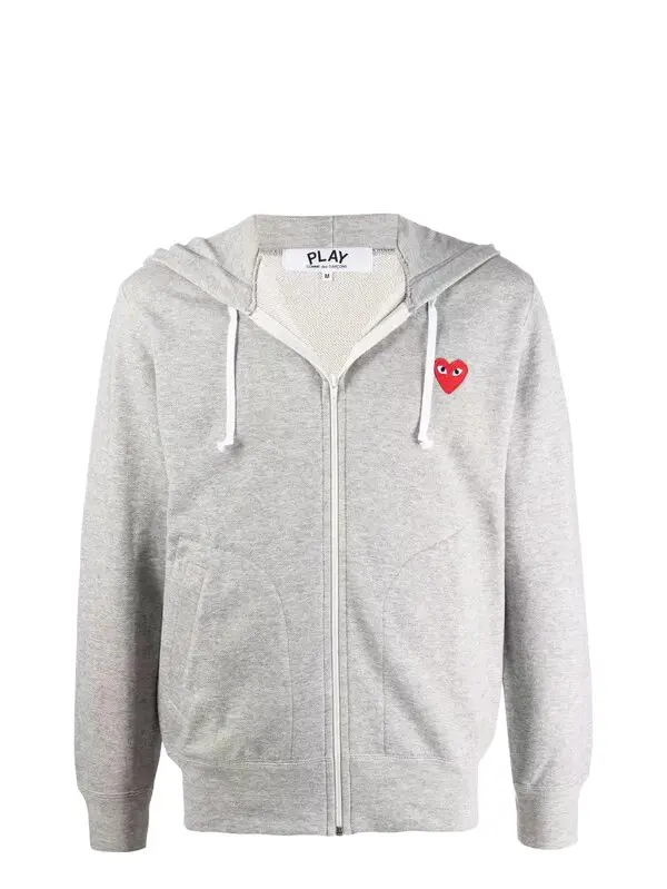 Play Comme Des Garcon Heart Logo Zip-up Hoodie - Grey