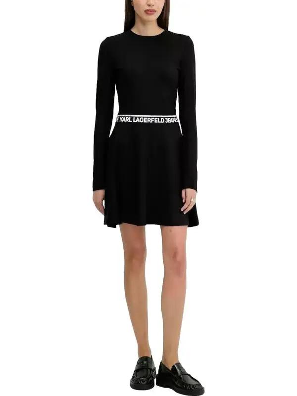 Karl Lagerfeld Logo-waistband Flared Mini Dress - Black