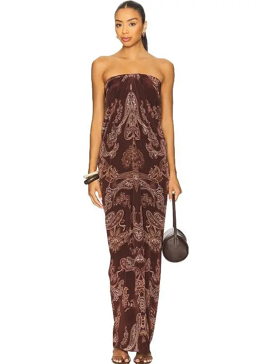 Rococo Sand Printed Off Shoulder Maxi Dress - Brown