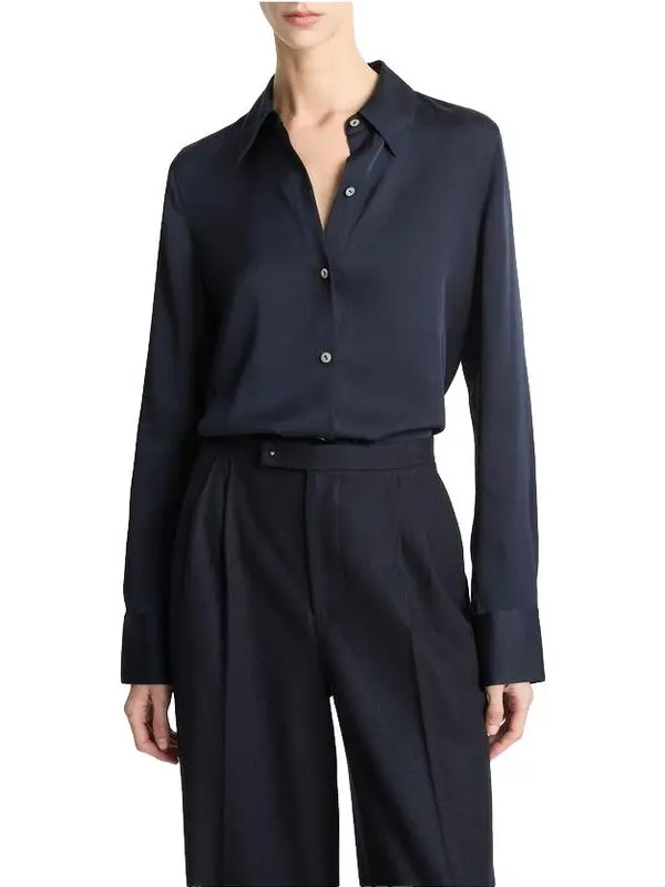 Vince Silk-blend Slim Button-front Blouse - Black