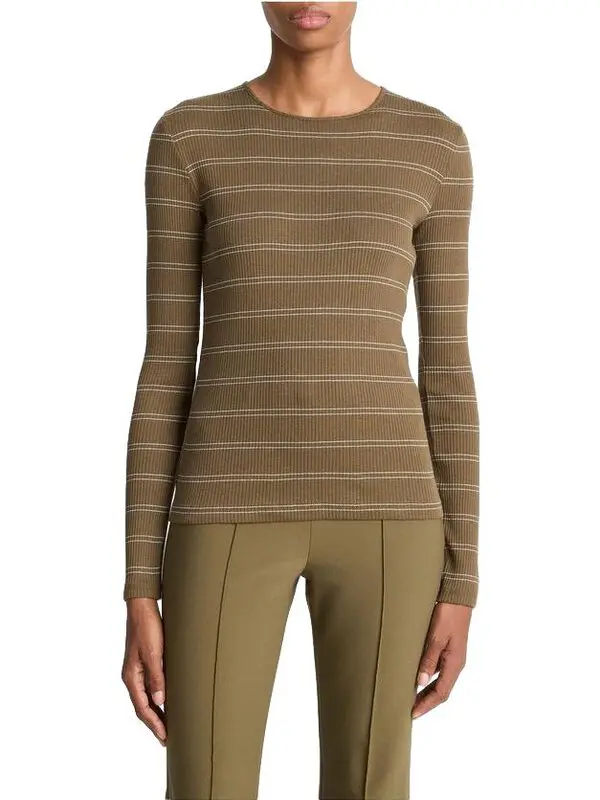 Vince Ribbed Pima Cotton Long-sleeve T-shirt - Stripe