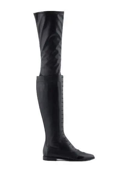 Giorgio Armani Smooth Leather Over-the-knee Boots - Black