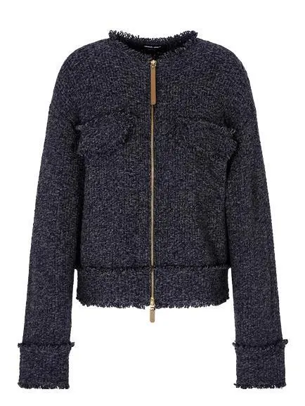 Giorgio Armani Wool, Cotton, And Cashmere Zip-up Cardigan - Blue