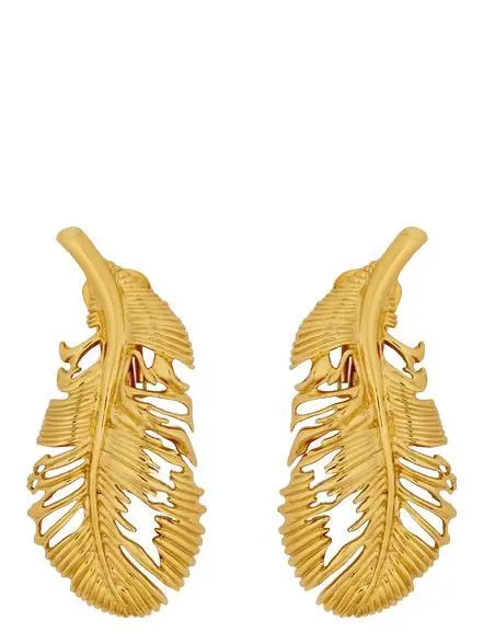 Oscar De La Renta Feather Clip-on Earrings - Gold
