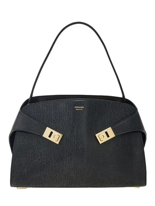 FERRAGAMO Hug Soft Bicolor Shoulder Bag M - Black
