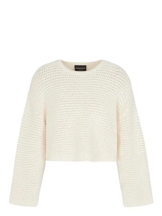 Emporio Armani Resort Capsule Collection Perforated Link-stitch Cropped Jumper - White