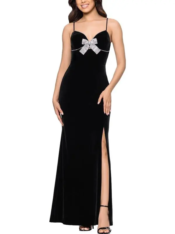 BLONDIE NITES Bow Velvet Gown - Black