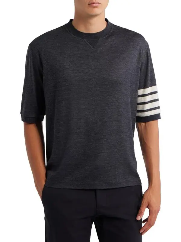 Thom Browne 4-bar Virgin Wool Jersey T-shirt - Charcoal