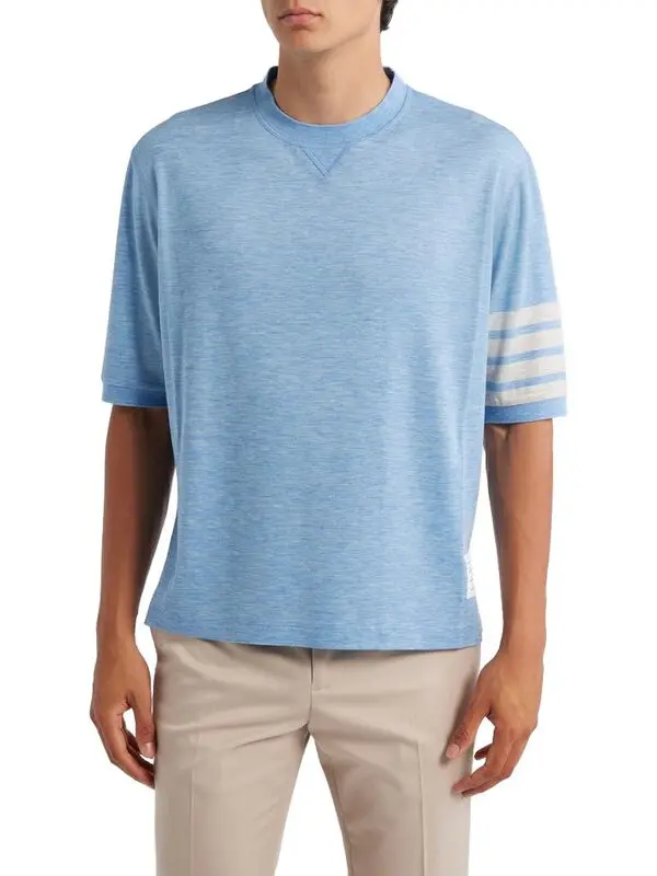 Thom Browne 4-bar Virgin Wool Jersey T-shirt - Light Blue