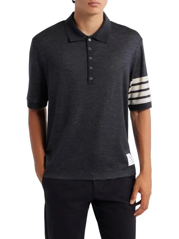 Thom Browne 4-bar Virgin Wool Jersey Polo - Charcoal
