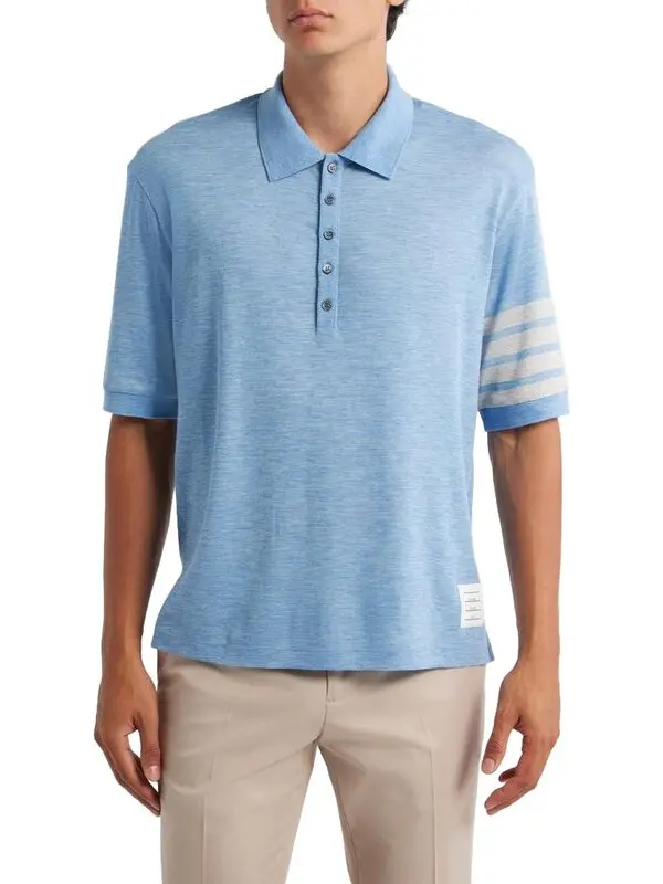 Thom Browne 4-bar Virgin Wool Jersey Polo - Light Blue