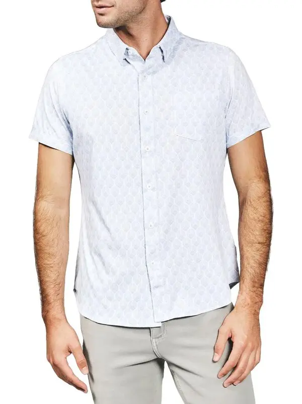 7 Diamonds Holden Leaf Print Short Sleeve Stretch Button-up Shirt - Light Blue