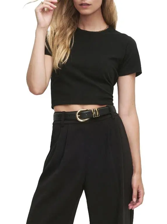 FAVORITE DAUGHTER Stretch Cotton Crop T-shirt - Black