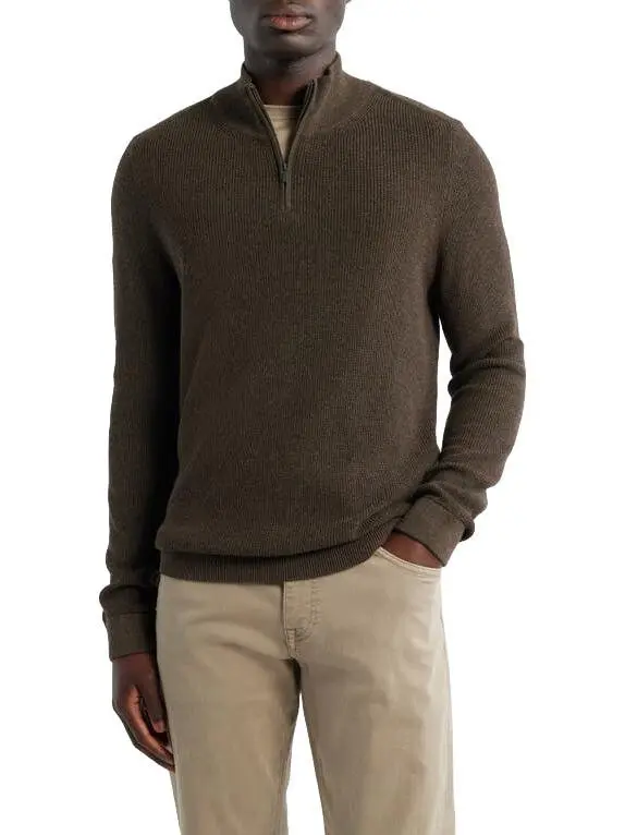 Nordstrom Cotton & Cashmere Quarter Zip Sweater - Brown Desert Heather